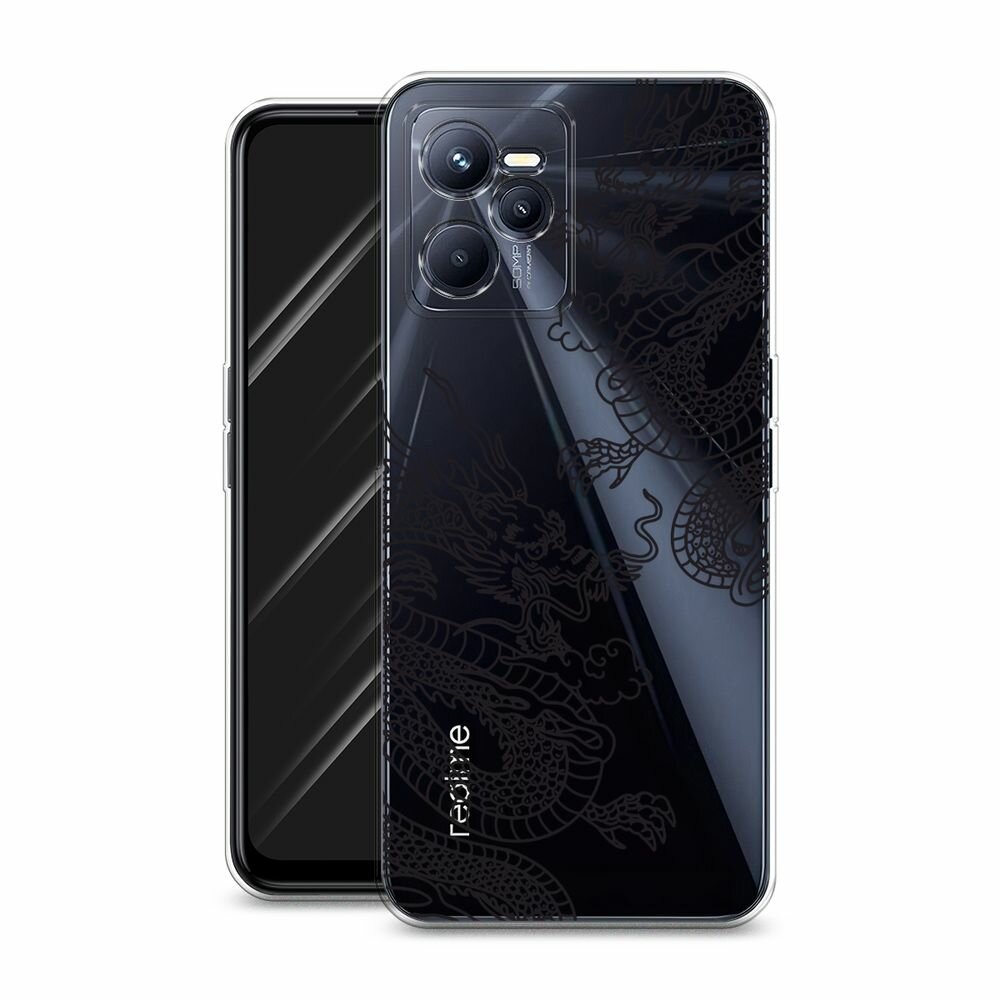 Чехол на Realme C35 / Реалми C35 с принтом "Два китайских дракона", прозрачный — фото 1