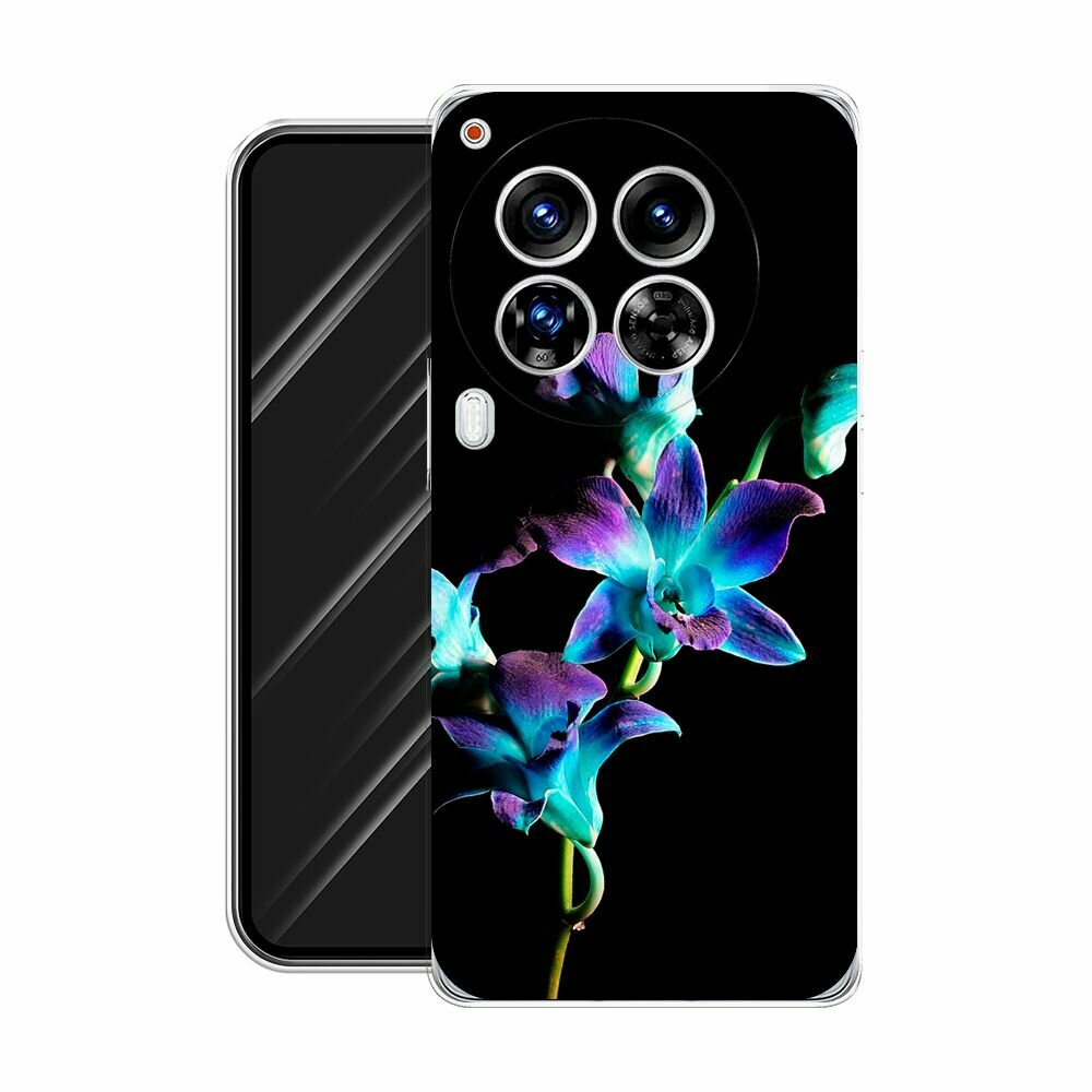 Чехол на Tecno Camon 30 Premier / Текно Камон 30 Премьер с принтом "Синий цветок на черном" — фото 1