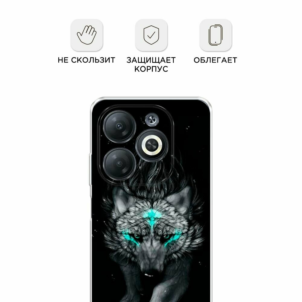 Чехол на Infinix Smart 8/8 HD/HOT 40i / Инфиникс Смарт 8/8 HD/HOT 40i с принтом "Крадущийся волк" — фото 1