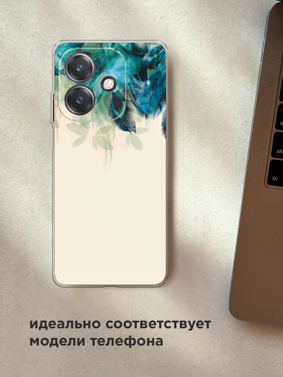 Чехол на Oppo A3/A3x / Оппо А3/A3x с принтом Перья голубого цвета — фото 1