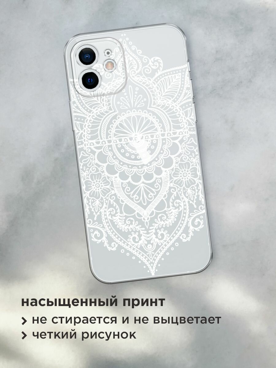 Чехол на Apple iPhone 12 mini / Айфон 12 Мини с принтом "Солнечный узор", прозрачный — фото 1