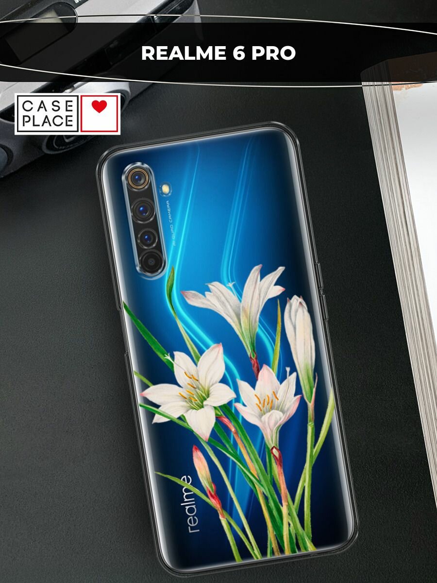 Чехол на Realme 6 Pro / Реалми 6 Про с принтом "White lily", прозрачный