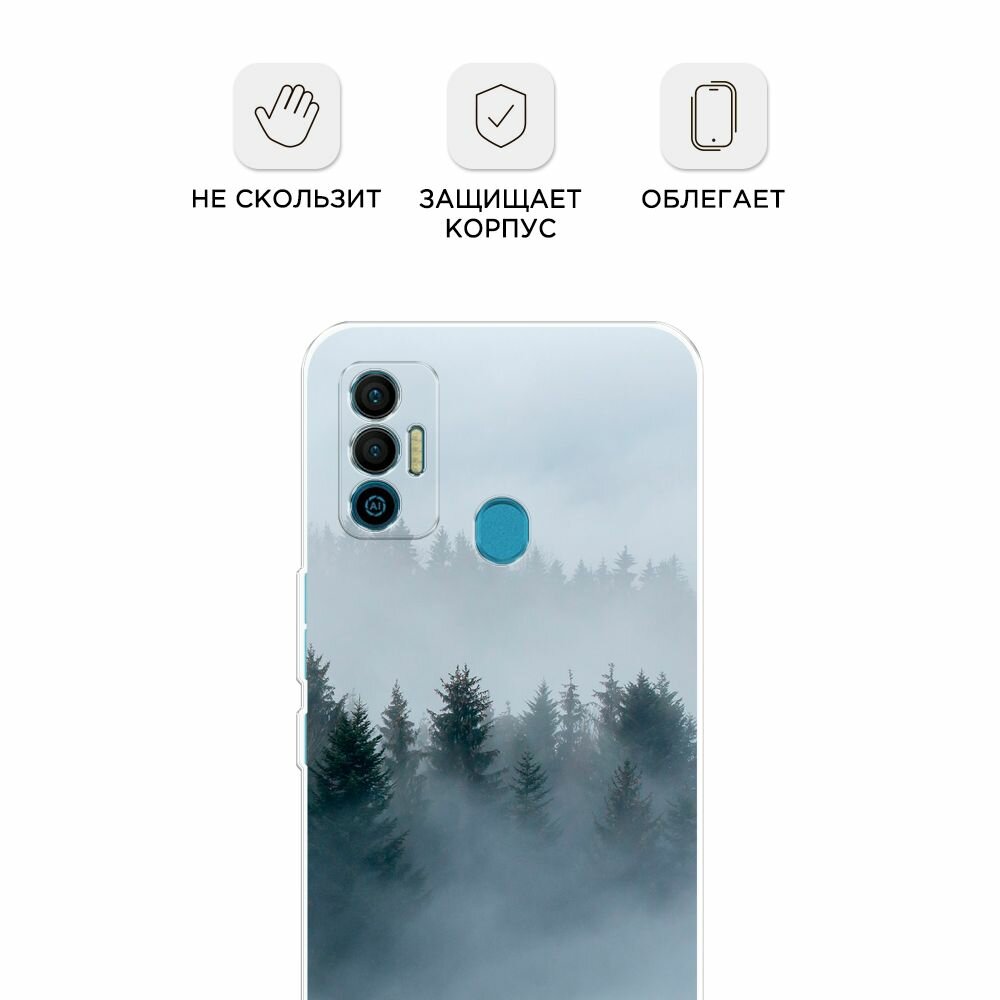 Чехол на Tecno Spark 7 / Техно Спарк 7 с принтом "Лес в тумане" — фото 1