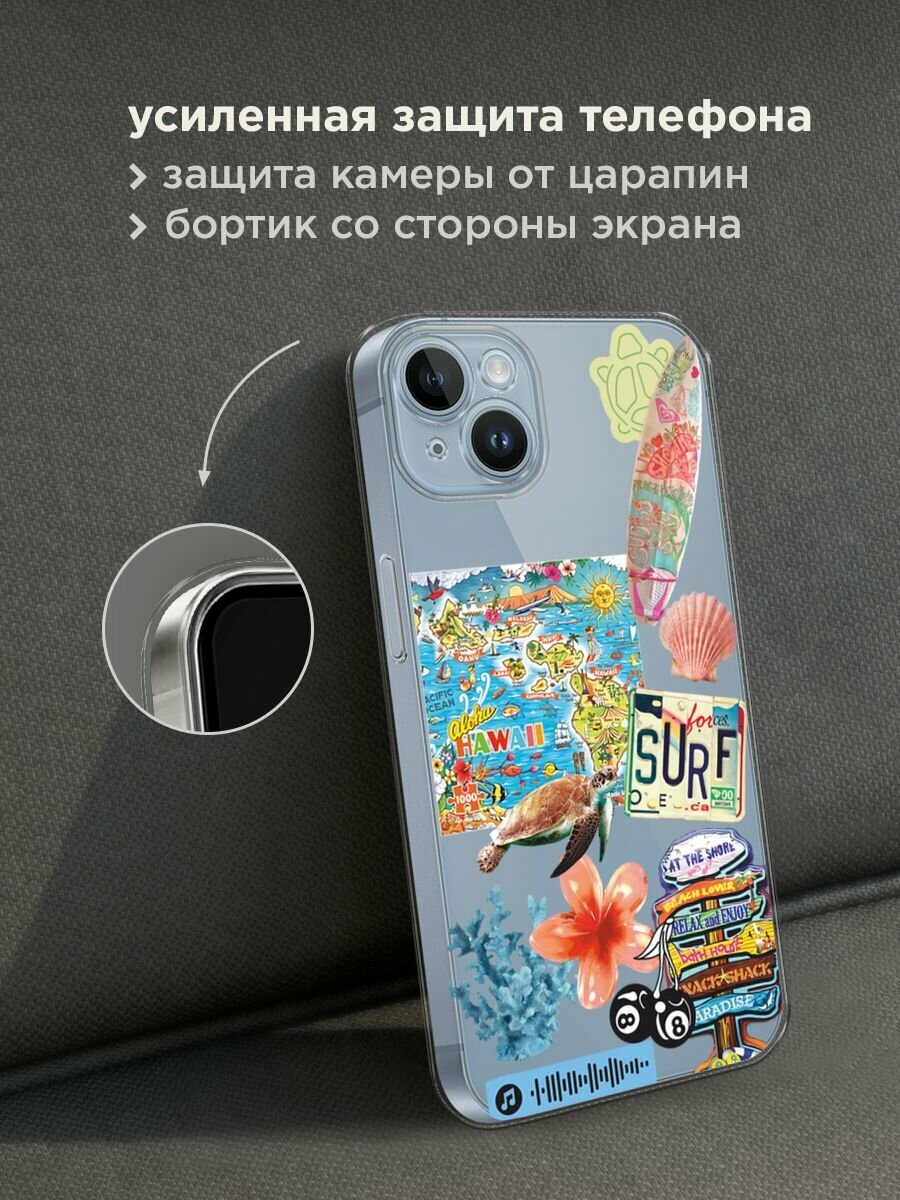 Чехол на Apple iPhone 14 / Айфон 14 с принтом "Summer collage", прозрачный — фото 1