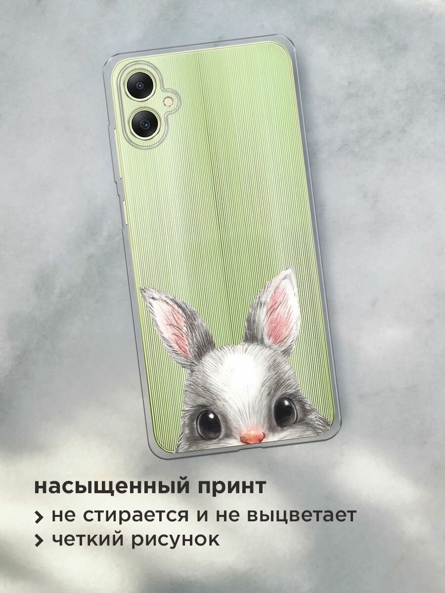 Чехол на Samsung Galaxy A06 / Самсунг Галакси А06 с принтом "Карандашный кролик 2 - 8 марта", прозрачный — фото 1