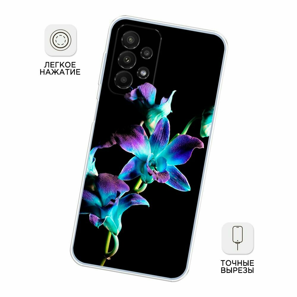 Чехол на Samsung Galaxy A23 / Самсунг Галакси А23 с принтом "Синий цветок на черном" — фото 1