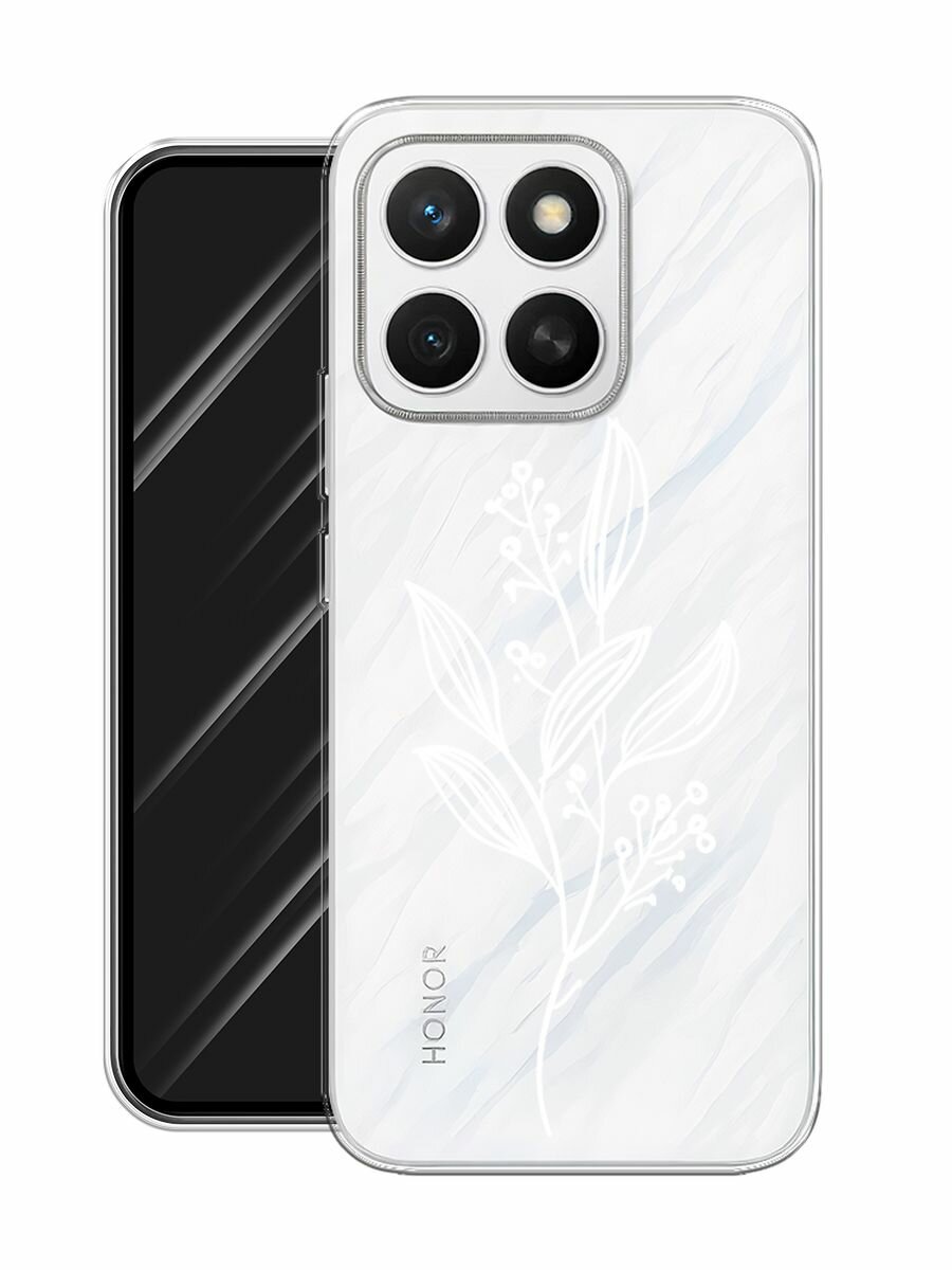 Чехол на Honor X8c / Хонор X8c с принтом "Ветка с листочками и цветами", прозрачный — фото 1