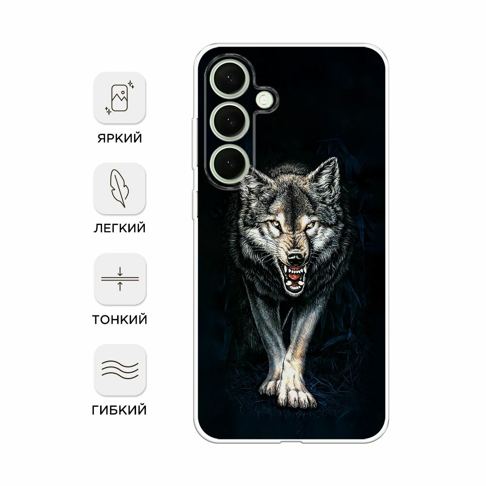 Чехол на Samsung Galaxy S25 Plus / Самсунг S25 Плюс с принтом "Злобный волк из ночи" — фото 1