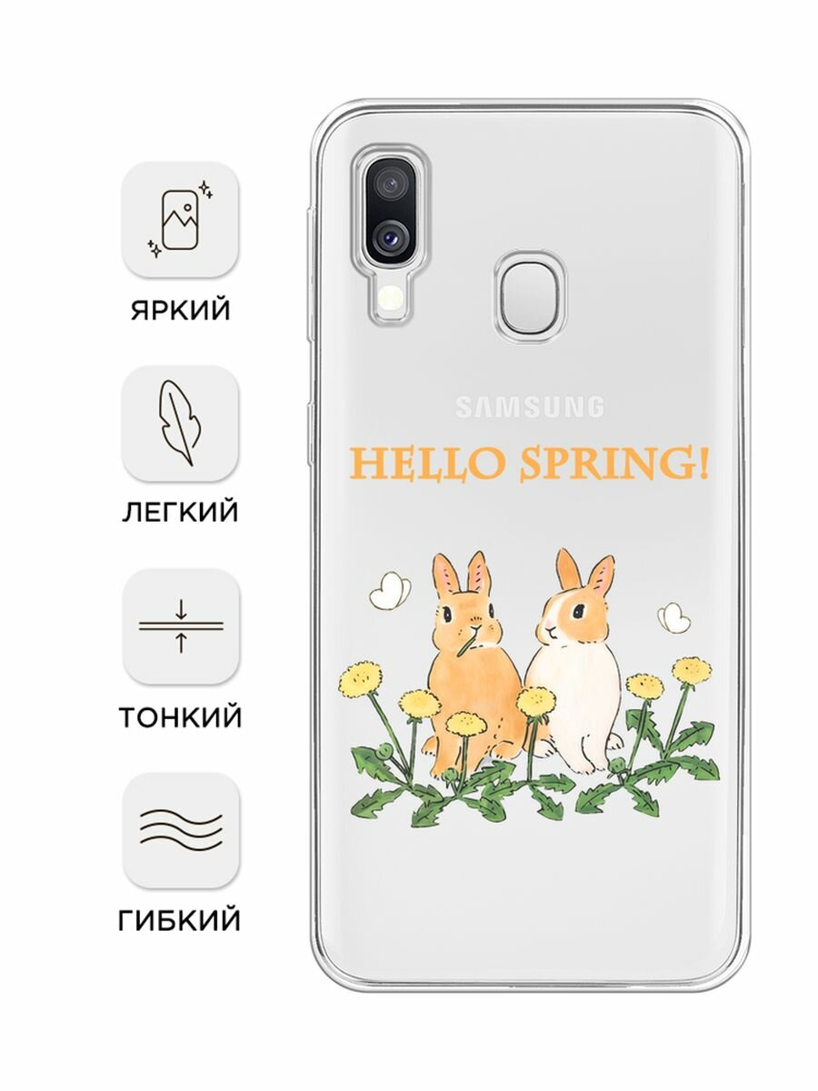 Чехол на Samsung Galaxy A40 / Самсунг Галакси А40 с принтом "Весенние кролики", прозрачный — фото 1
