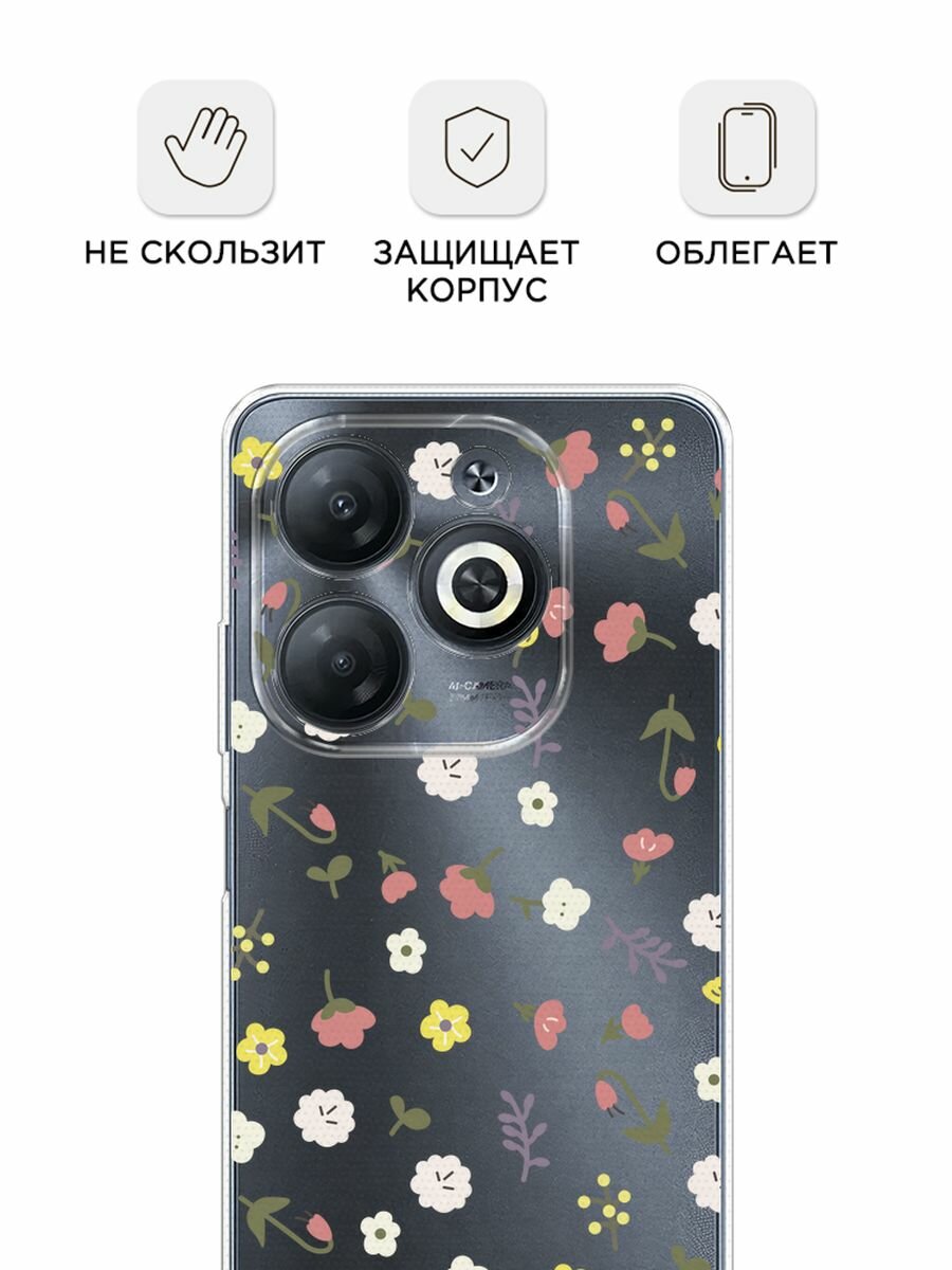 Чехол на Infinix Smart 8 Plus / Инфиникс Смарт 8 Плюс с принтом "Россыпь цветов рисунок", прозрачный — фото 1