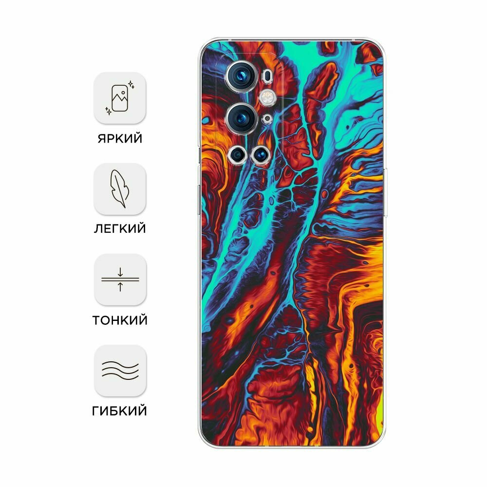 Чехол на OnePlus 9 Pro / ВанПлас 9 Про с принтом Желто-голубой флюид — фото 1