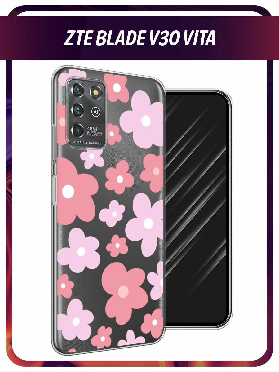 Чехол на ZTE Blade V30 Vita / ЗТЕ Блейд V30 Вита с принтом "Нежные розовые цветочки рисунок", прозрачный