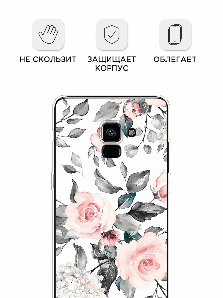 Чехол на Samsung Galaxy A8 + / Самсунг Галакси А8 Плюс 2018 с принтом "Розы на белом" — фото 1
