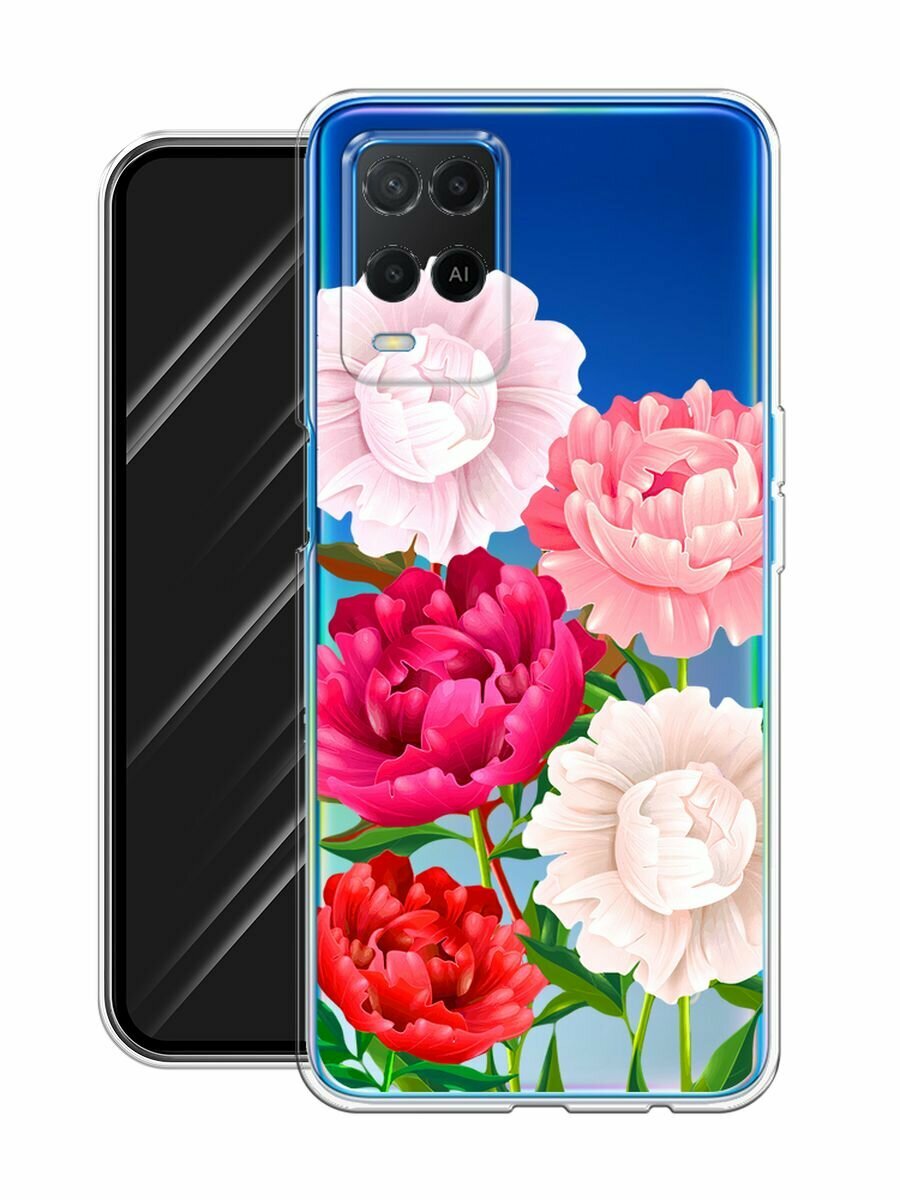 Чехол на Oppo A54 / Оппо A54 с принтом "Большие пионы", прозрачный — фото 1