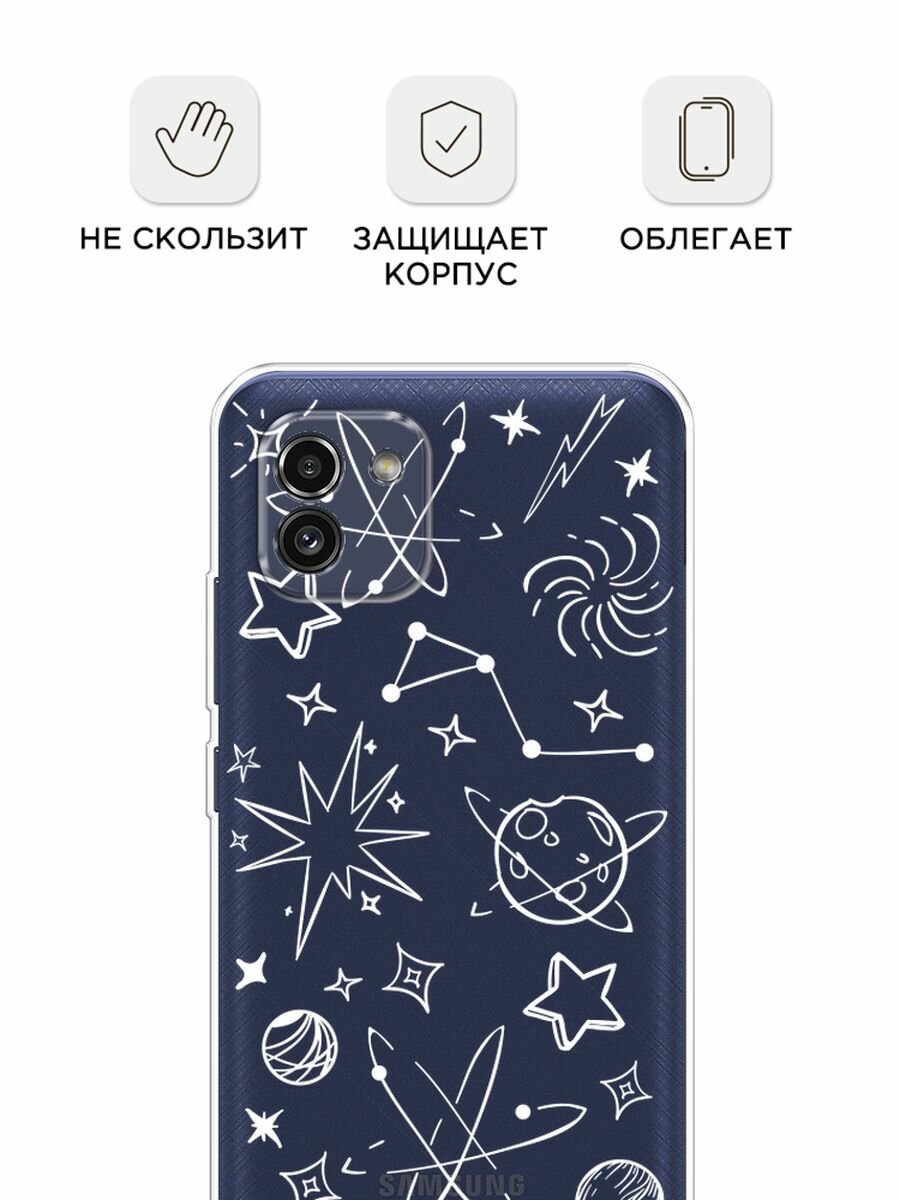 Чехол на Samsung Galaxy A03 / Самсунг Галакси А03 с принтом "Космическая вселенная", прозрачный — фото 1
