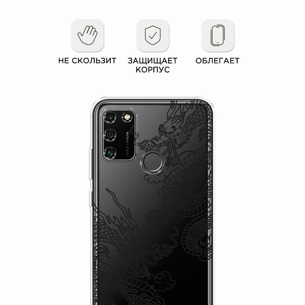Чехол на Honor 9A / Хонор 9А с принтом "Два китайских дракона", прозрачный — фото 1