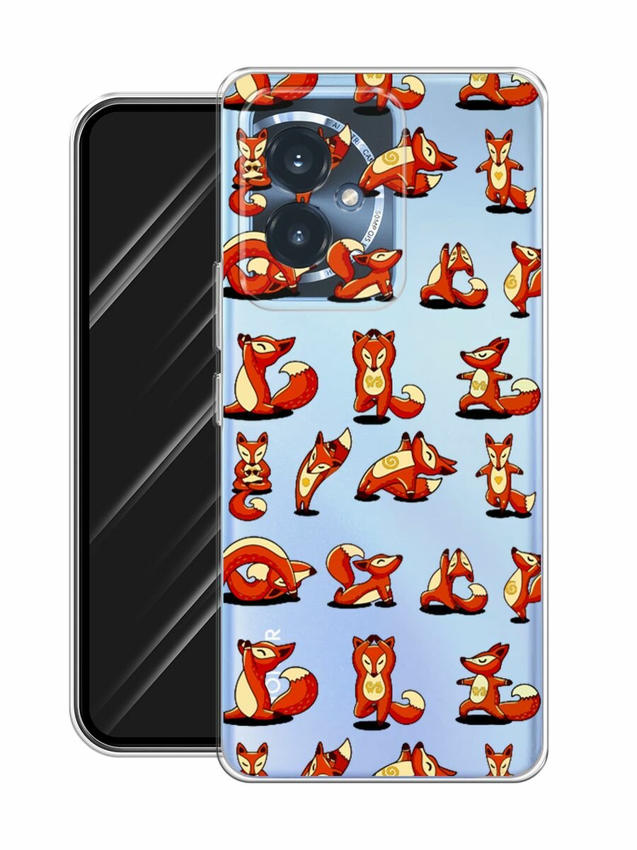 Чехол на Honor 100 / Хонор 100 с принтом "Йога для лисы", прозрачный — фото 1
