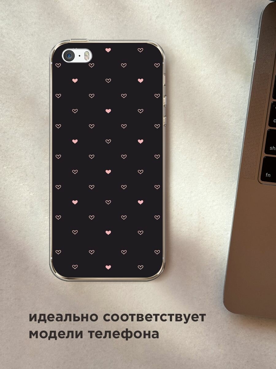 Чехол на Apple iPhone 5/5S/SE / Айфон 5/5S/SE с принтом "Черный фон и сердечки" — фото 1