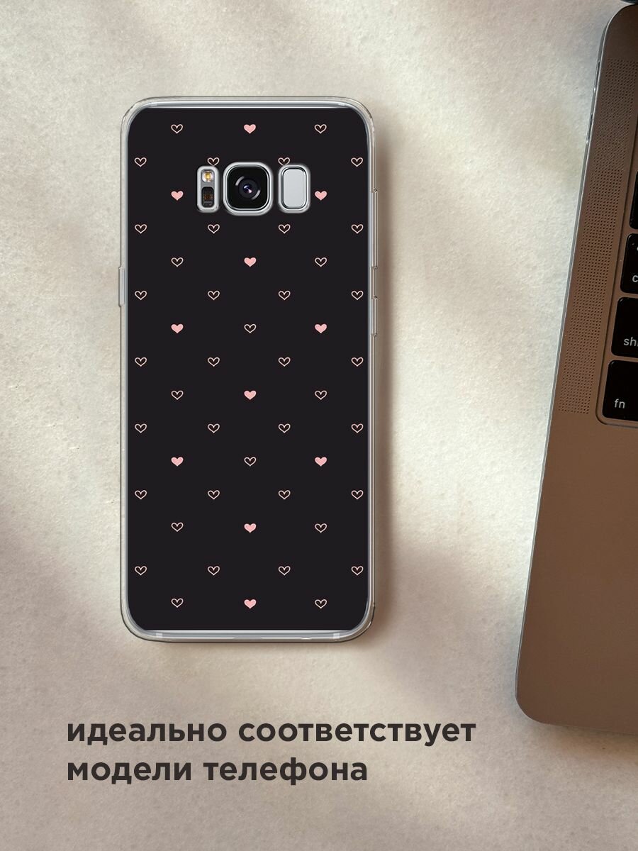 Чехол на Samsung Galaxy S8 / Самсунг Галакси С8 с принтом "Черный фон и сердечки" — фото 1