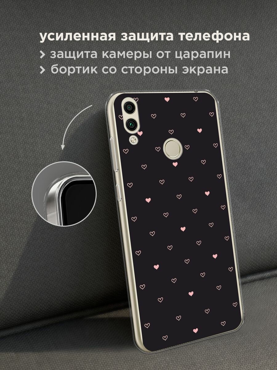 Чехол на Honor 8C / Хонор 8С с принтом "Черный фон и сердечки" — фото 1