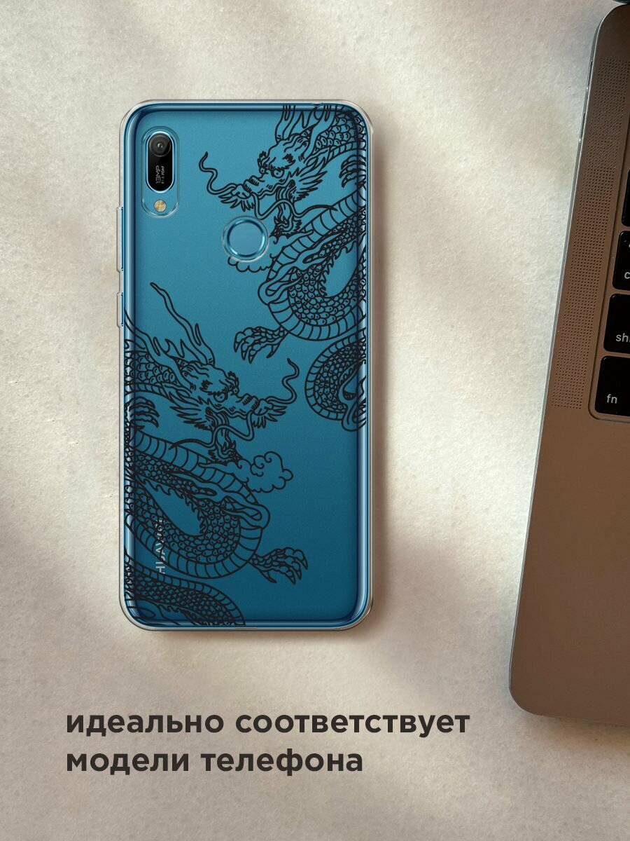 Чехол на Honor 8A/8A Pro/Huawei Y6s/Y6 2019 / Хонор 8А с принтом "Два китайских дракона", прозрачный — фото 1