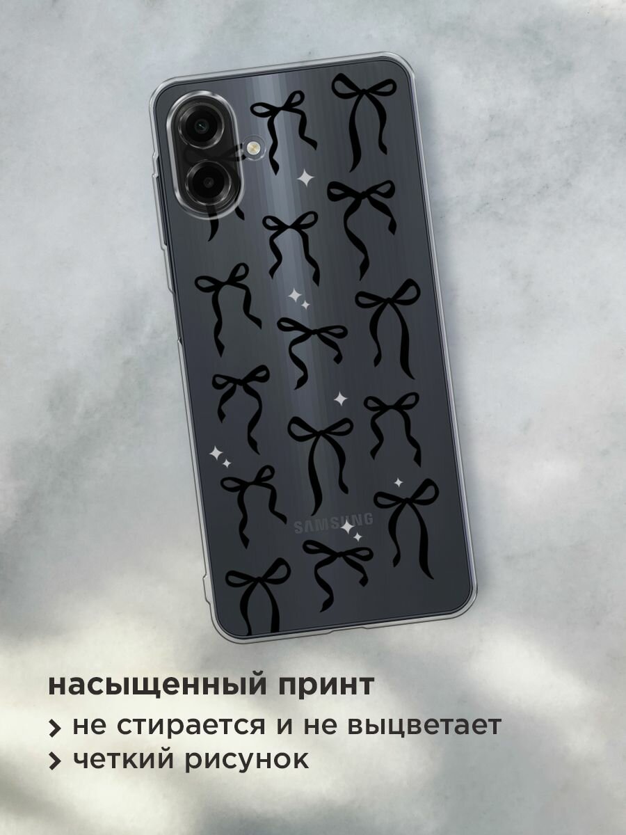 Чехол на Samsung Galaxy A07 / Самсунг А07 с принтом "Black bows", прозрачный — фото 1