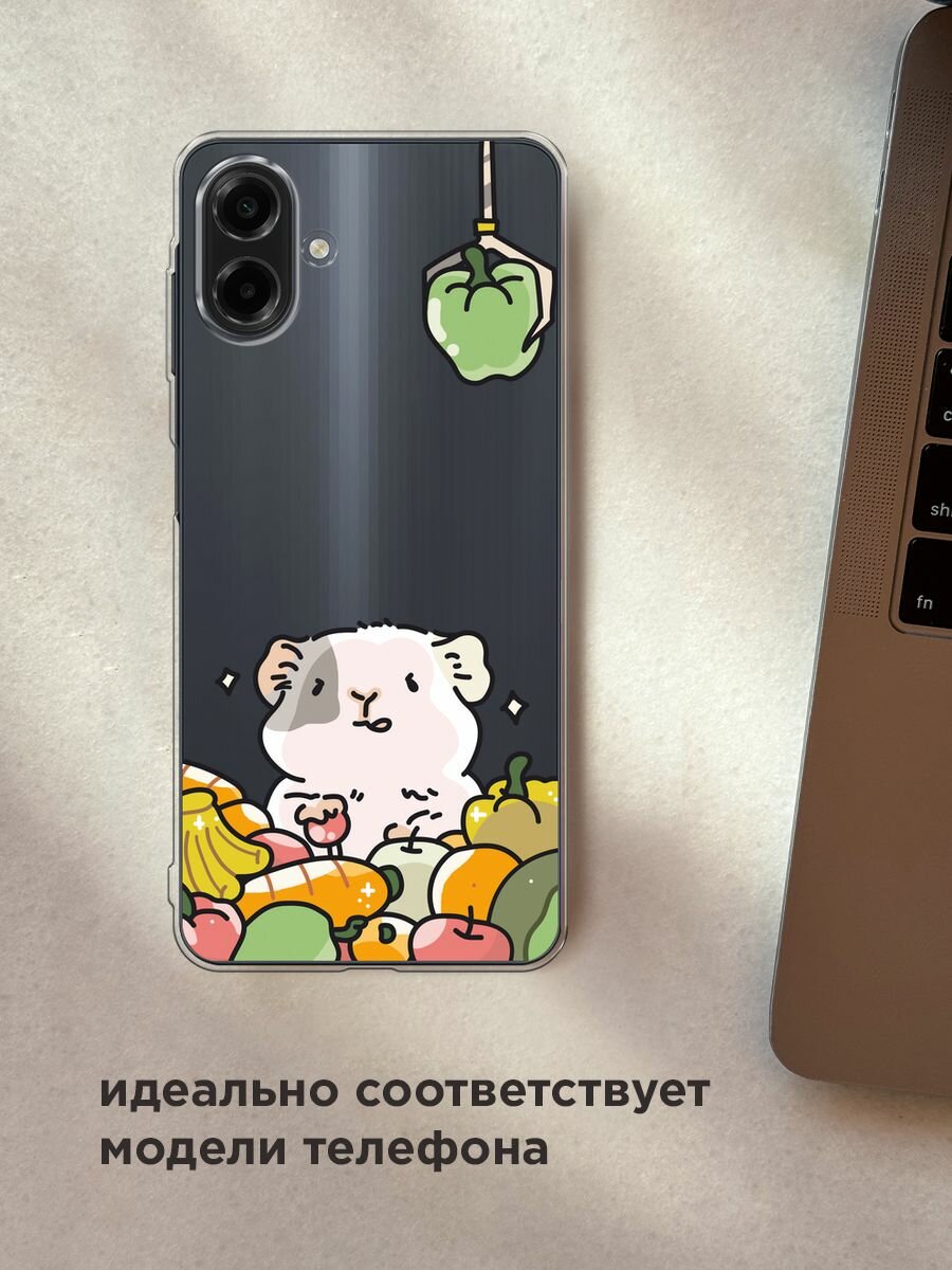 Чехол на Samsung Galaxy A07/A08 / Самсунг А07/А08 с принтом "Пирующая морская свинка", прозрачный — фото 1