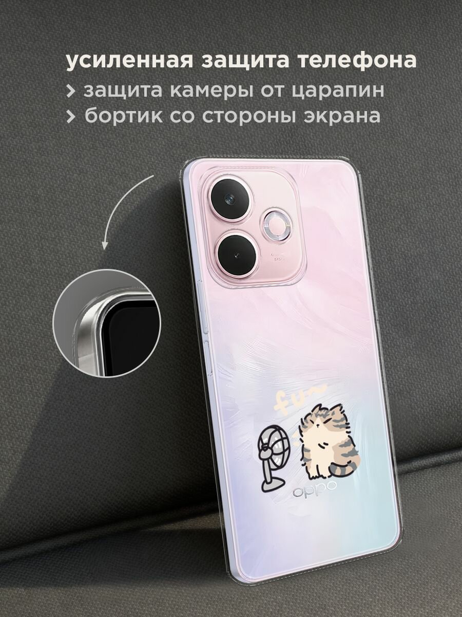 Чехол на Oppo A5 Pro / Оппо А5 Про с принтом "Котик с вентилятором", прозрачный — фото 1