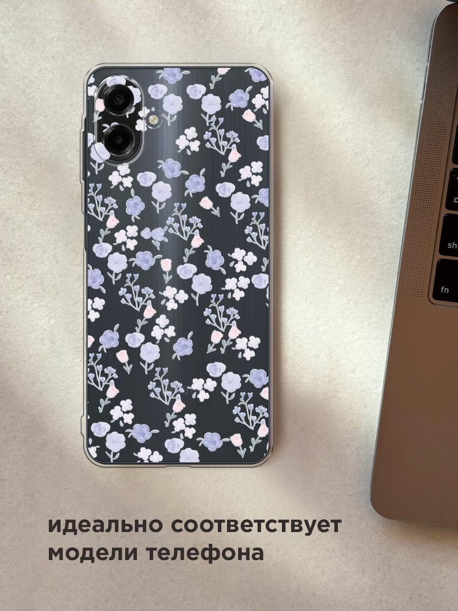 Чехол на Samsung Galaxy A07/A08 / Самсунг А07/А08 с принтом "Сиреневые розы паттерн", прозрачный — фото 1