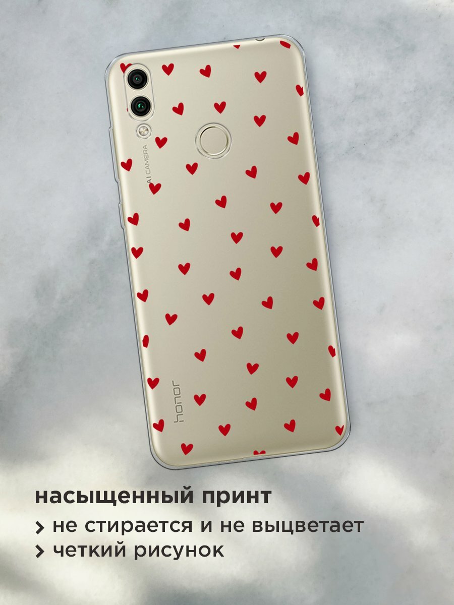 Чехол на Honor 8C / Хонор 8С с принтом "Red hearts", прозрачный — фото 1