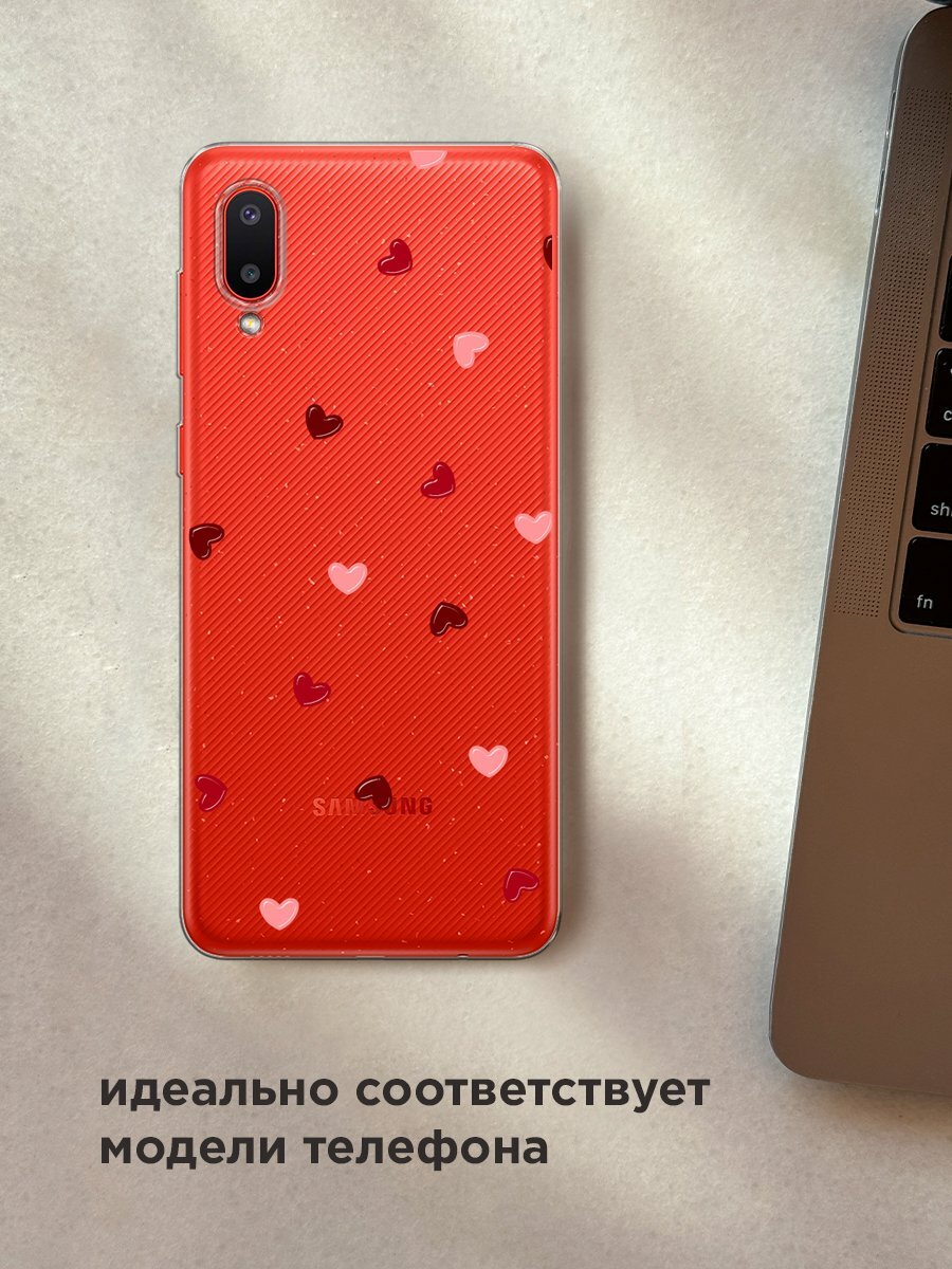 Чехол на Samsung Galaxy A02 / Самсунг Галакси А02 с принтом "Бордовые сердечки 2" — фото 1