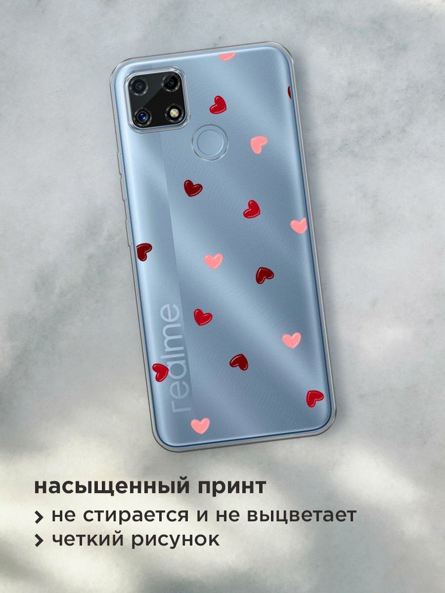 Чехол на Realme C25/C25s / Реалми С25/C25s с принтом "Бордовые сердечки 2" — фото 1