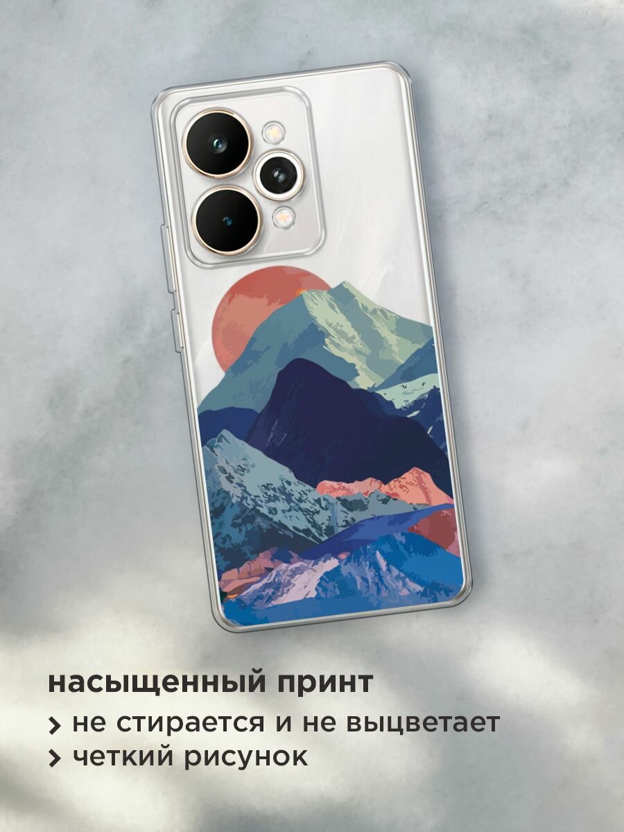 Чехол на Realme 15 Pro / Реалми 15 Про с принтом "Закат в снежных горах", прозрачный — фото 1