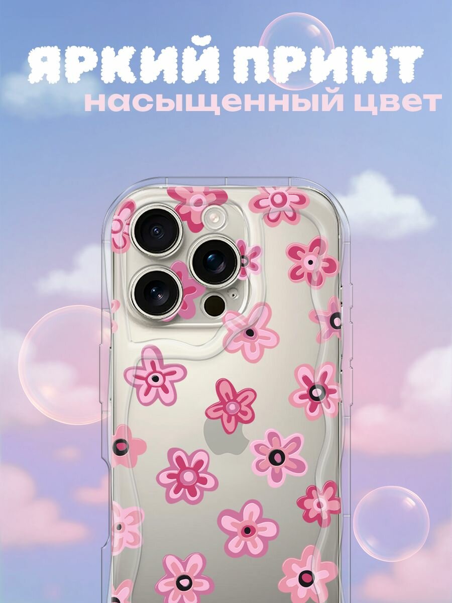 Чехол на Apple iPhone 16 Pro / Айфон 16 Про с принтом Паттерн розовые цветочки — фото 1