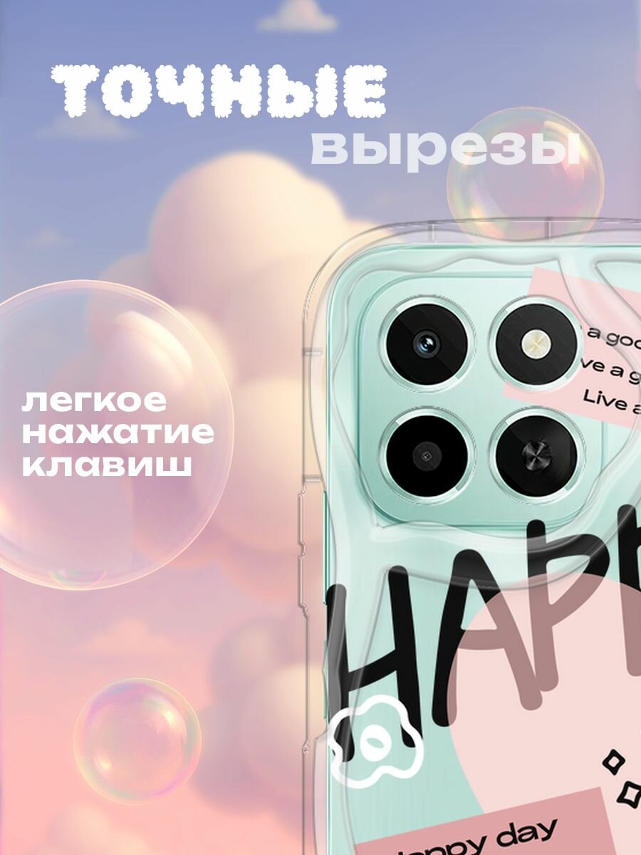 Чехол на Honor X6c / Хонор Х6с с принтом "Happy Day", прозрачный — фото 1