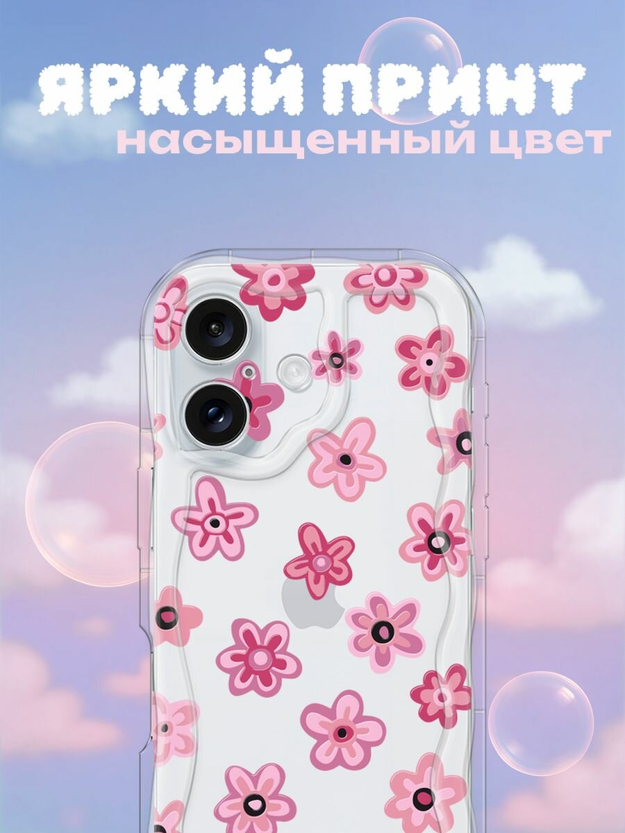 Чехол на Apple iPhone 16 / Айфон 16 с принтом Паттерн розовые цветочки — фото 1