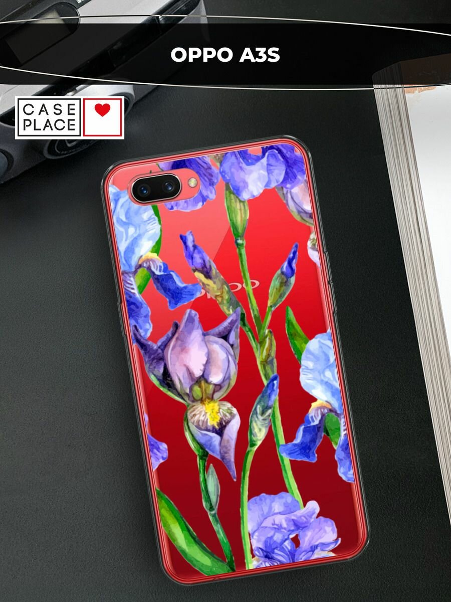 Чехол на Oppo A3s / Oppo A3s с принтом "Синие ирисы", прозрачный