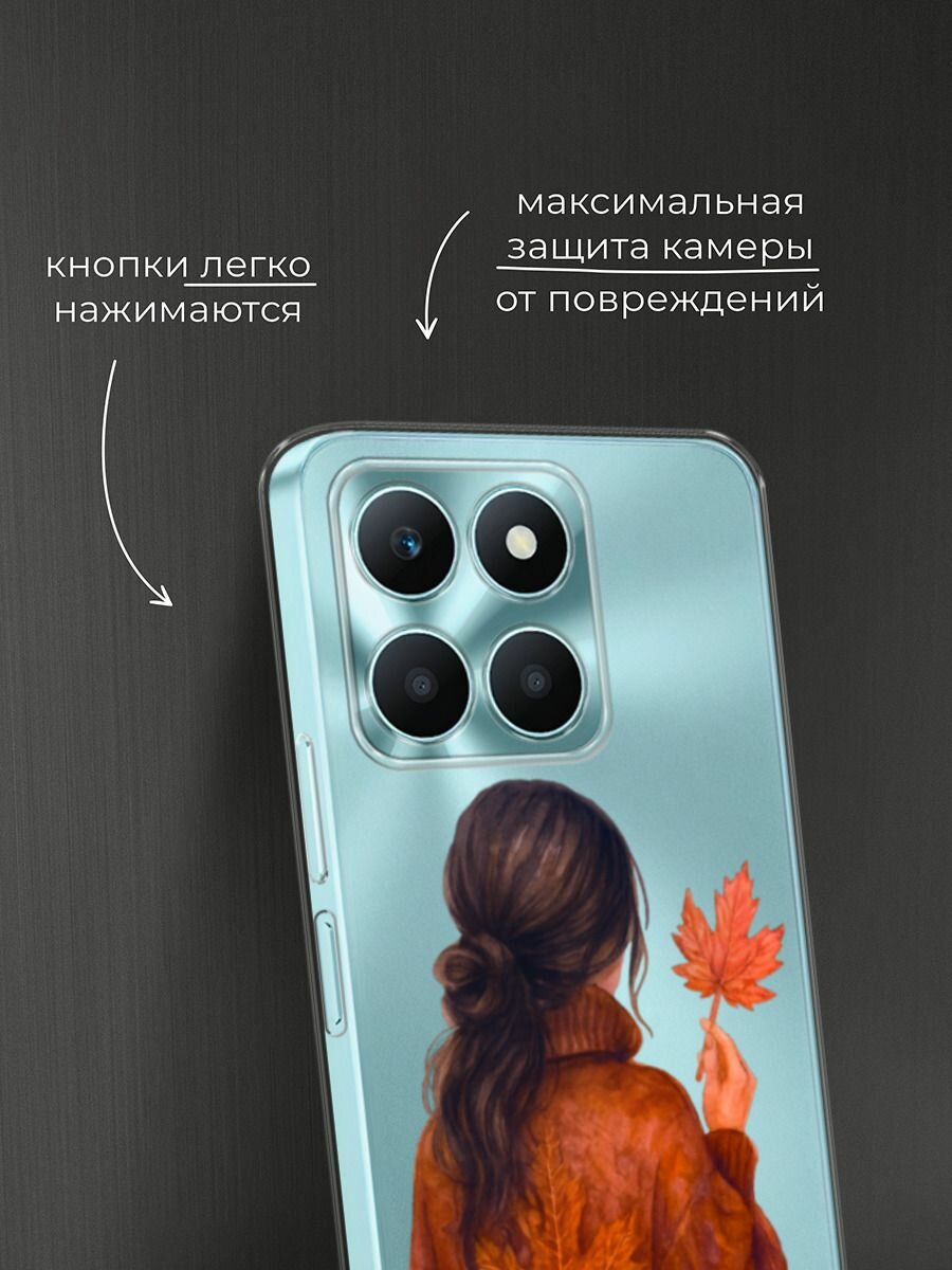 Чехол на Honor X6A / Хонор X6A с принтом "Девушка с опавшим листом", прозрачный — фото 1