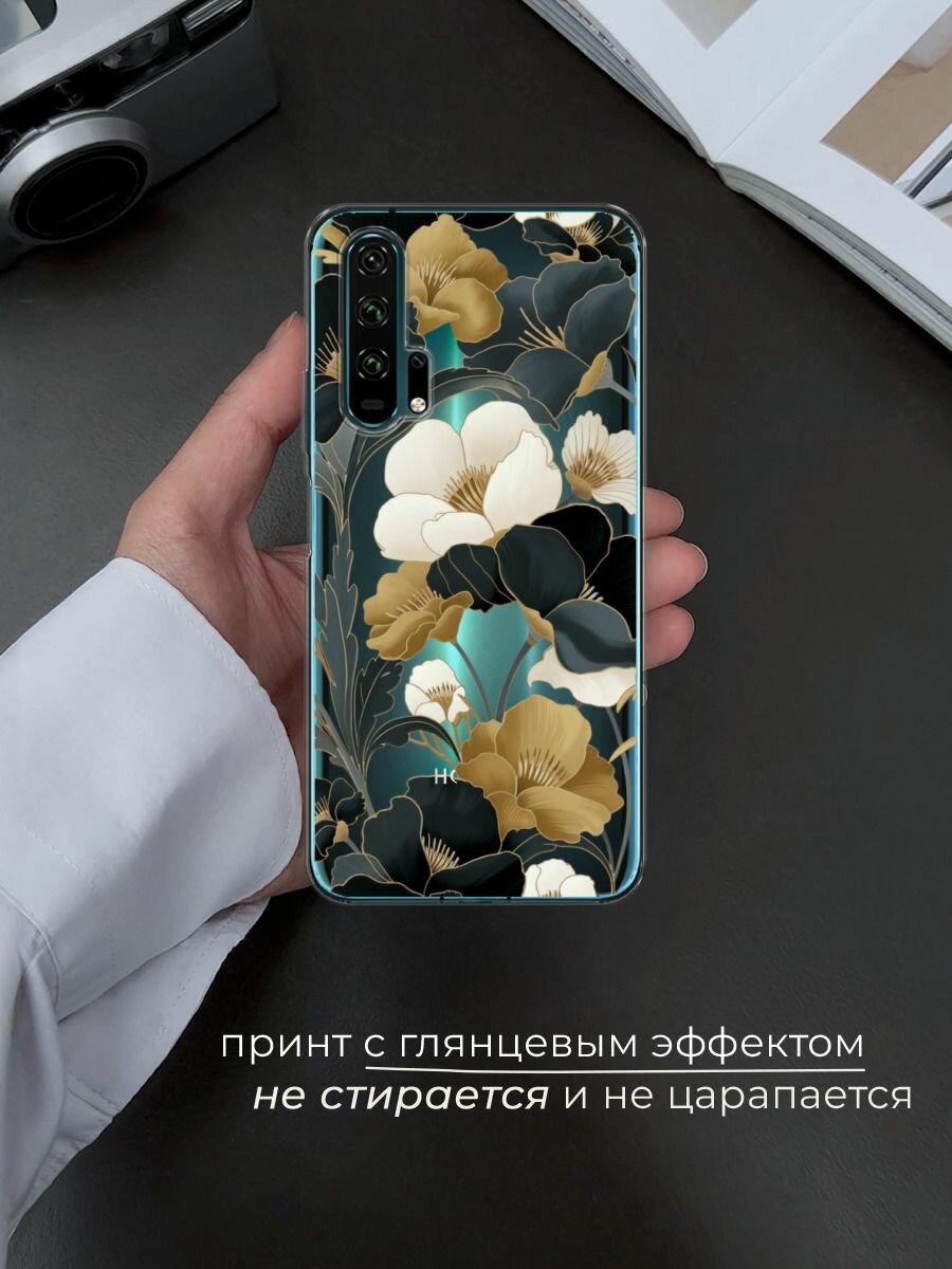 Чехол на Honor 20 Pro / Хонор 20 Про с принтом Золотые цветы — фото 1