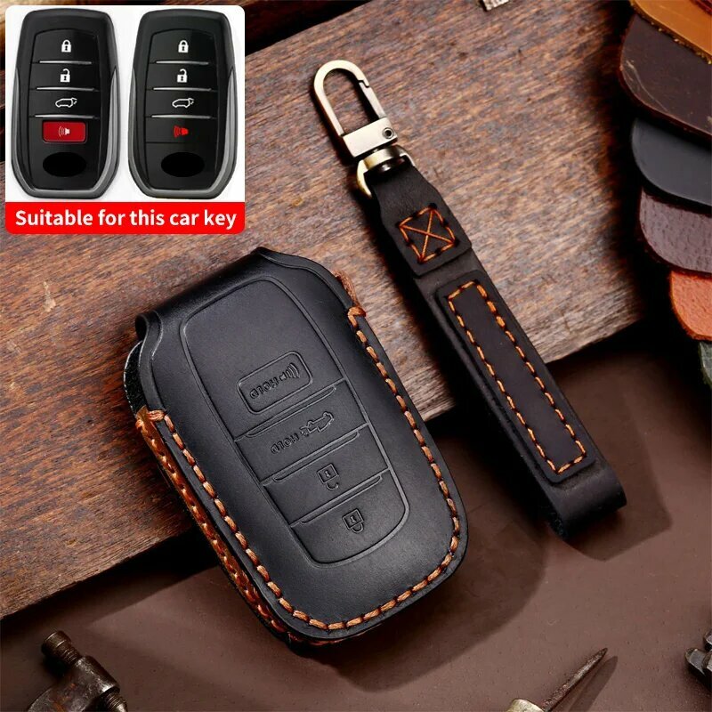 Кожаный чехол для ключей Toyota Land Cruiser Prado LC250 LC300, черный, 4 Buttons
