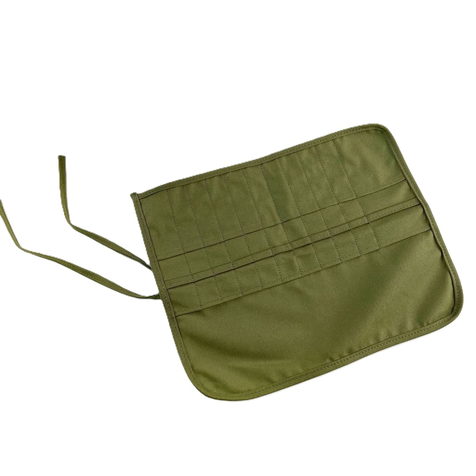 Сумка для хранения карандашей, акварельных ручек, фломастеров, кистей из канвы с 22-мя ячейками, двусторонними отсеками, открытым верхом, размером 40 x 33 см, темно-военной зелёного цвета, для хранения кистей, карандашей, фломастеров, ручек, линейок,