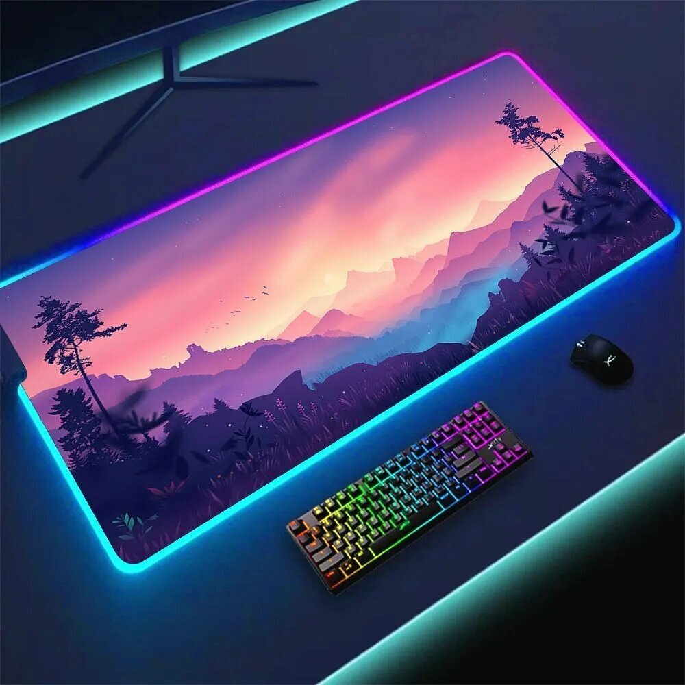 FIRE Коврик для мышки, XXL, коричневый, желтый, игровая гарнитура с микрофоном и подсветкой для компьютера и ноутбука