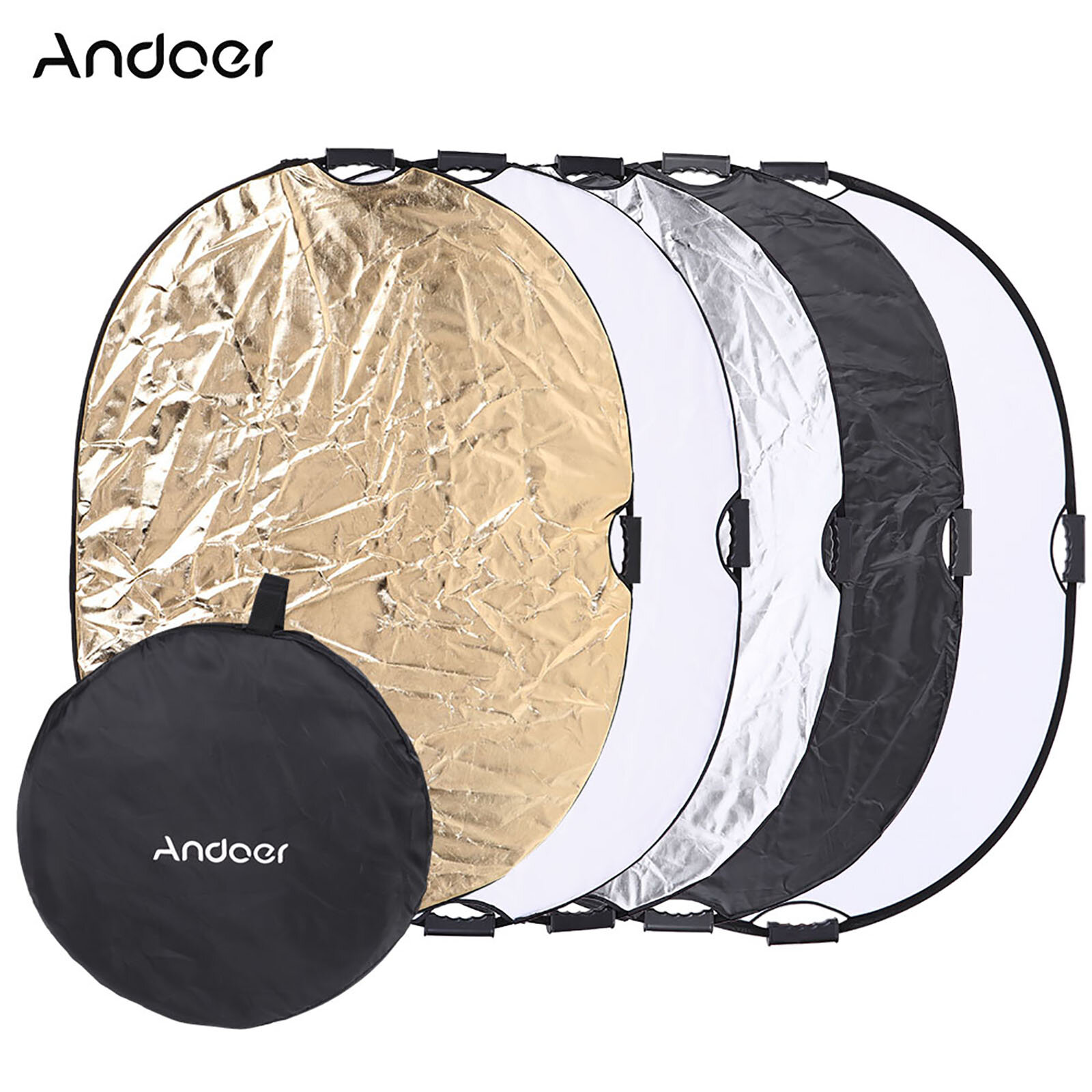 Andoer 90 * 120 см 5 в 1 круглый складной многодисковый портативный круглый фотостудия видеосветоотражатель