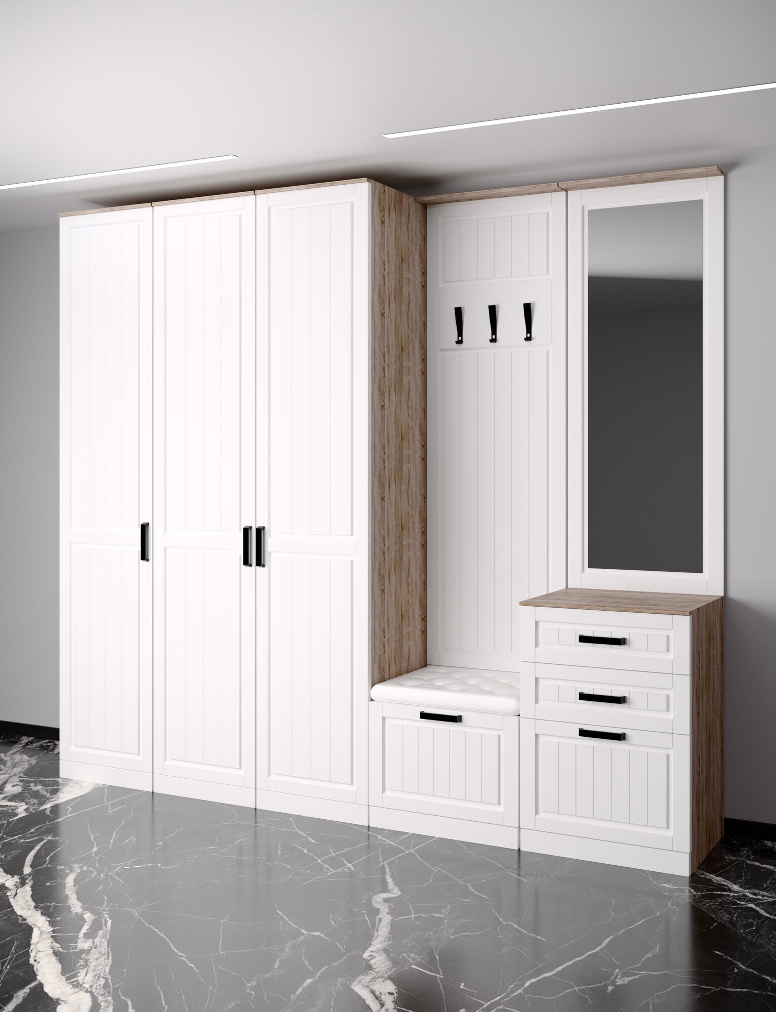 Прихожая Венеция. 2.43 метра. Со шкафом. Дуб Сонома/Белое дерево. Модульная