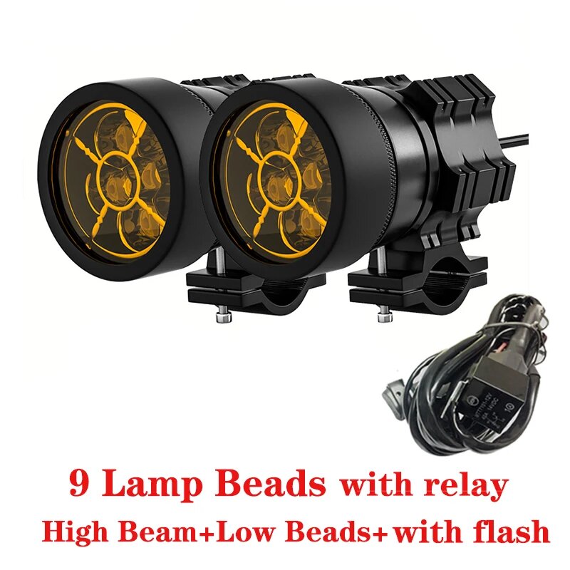 Универсальная фара 6/9 чипов, светодиодная фара для мотоцикла, 90 Вт, 16000LM, прожектор, водонепроницаемая противотуманная лампа для мотоцикла 9 Chip yellow flash