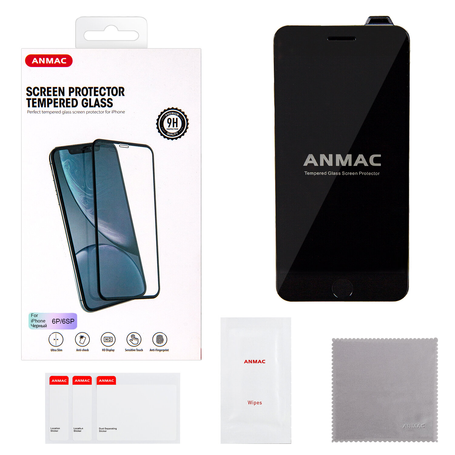 Защитное стекло IPh 6 Plus 3D ANMAC черное усиленное Арт.1137184