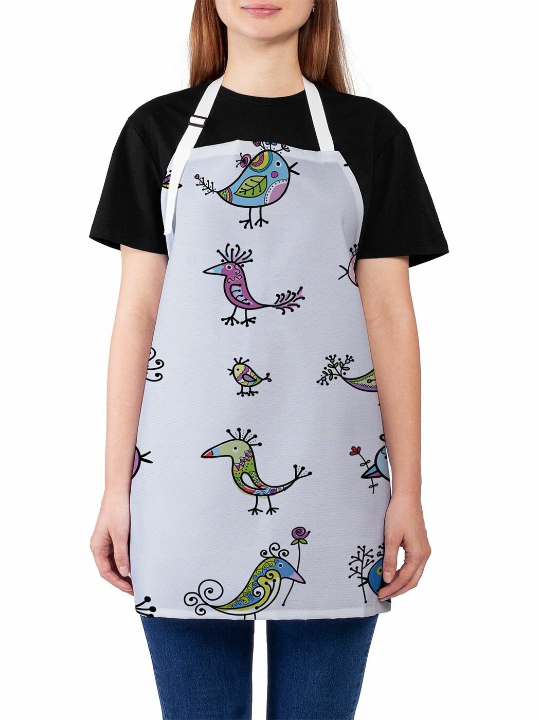 Фартук для кухни тканевый "Фантазийные птицы" / водоотталкивающий, универсальный размер , JoyArty