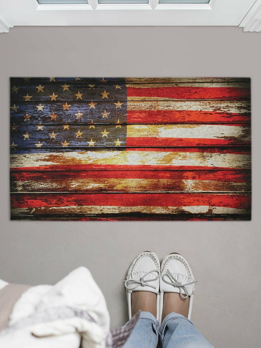 Коврик придверный в прихожую с принтом "Старинный флаг" 45x75 см , JoyArty