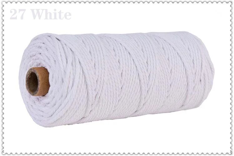 Хлопковый шнур для макраме, Белый, 100 м, 27 White
