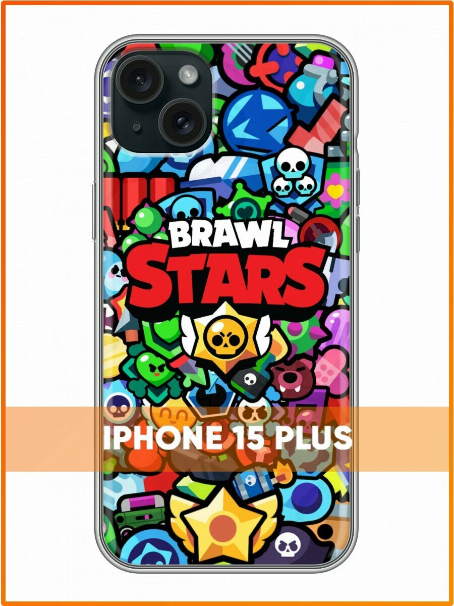 Чехол для Iphone 15 Plus с принтом для мальчиков Brawl Stars (Айфон 15 Плюс)